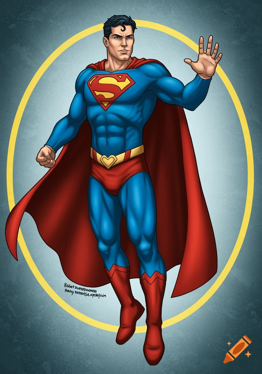 A colorful comic book illustration of Superman in his iconic blue and ...