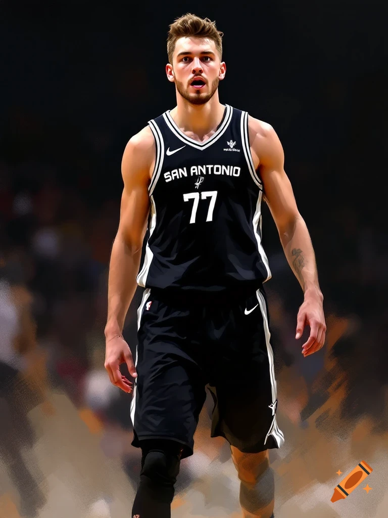 A stylized digital painting of a male basketball player wearing a black ...