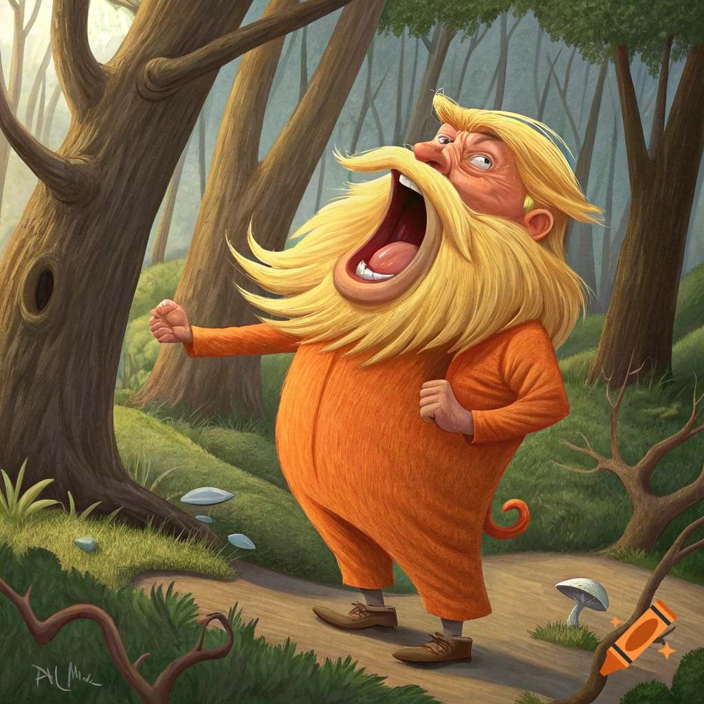 Cartoon illustration of Donald Trump as the Lorax in an orange suit ...