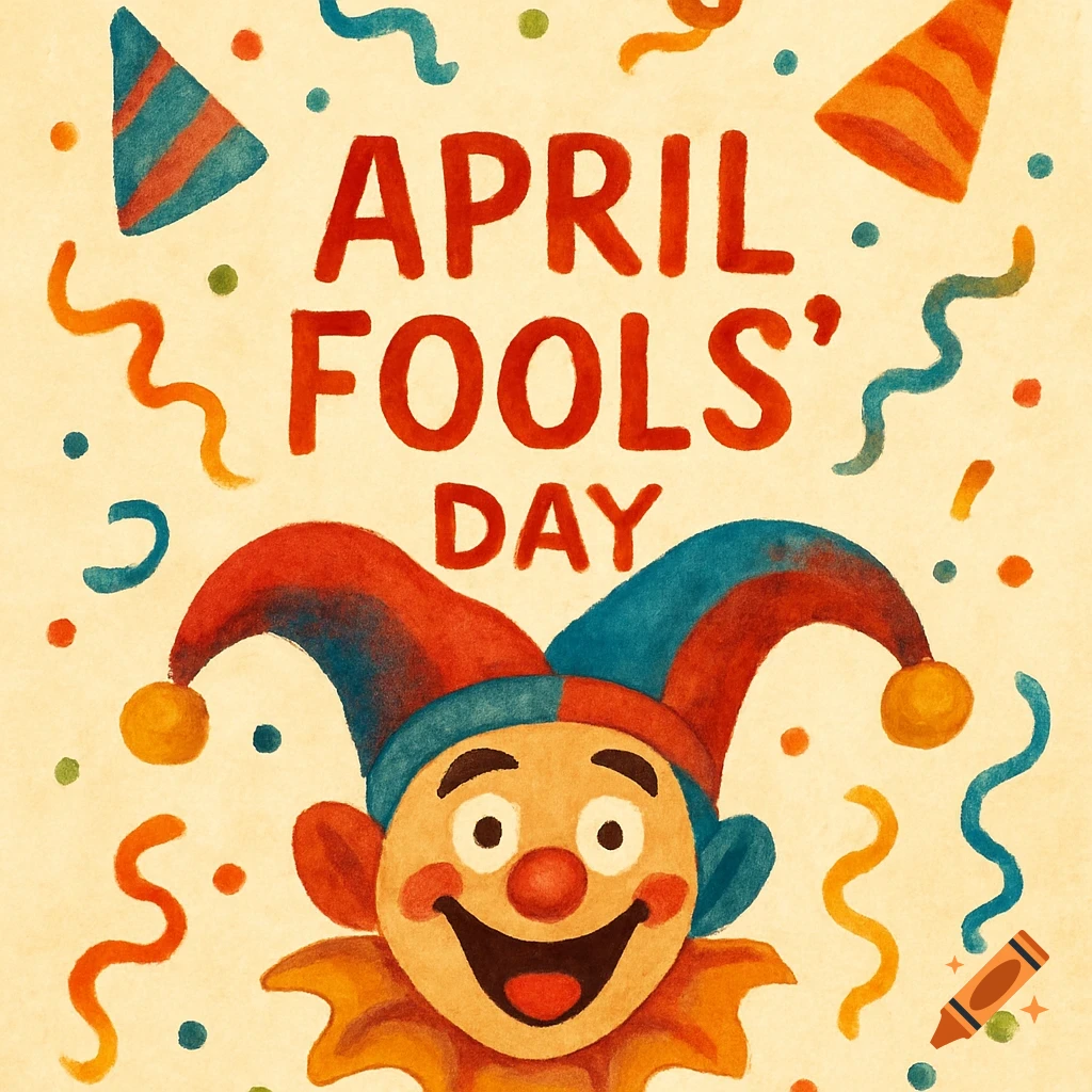 Watercolor illustration of a happy jester with 'APRIL FOOLS' DAY' text ...