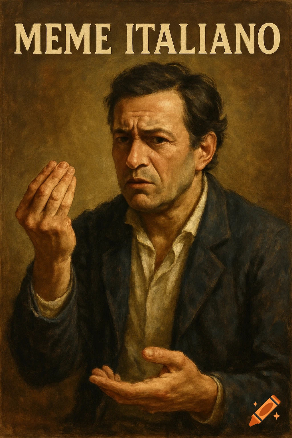 A painterly portrait of a man with an intense expression making the ...