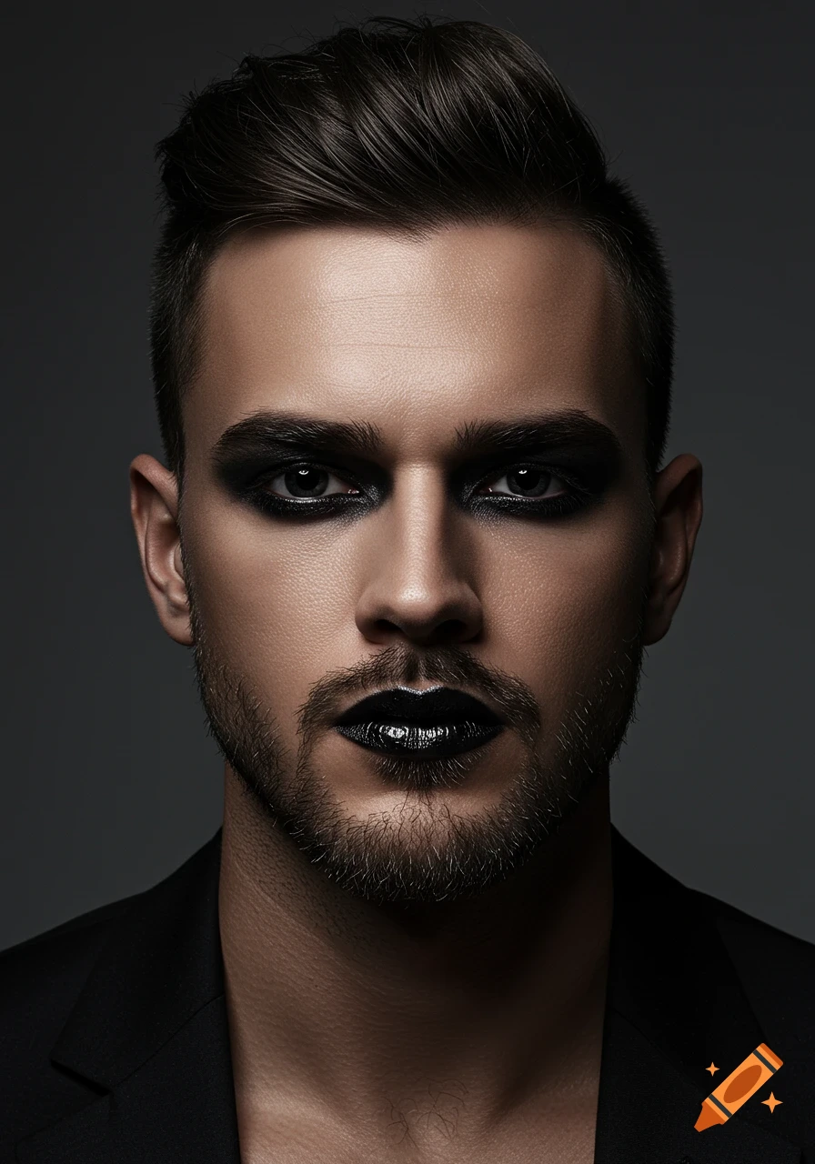 Close-up portrait of a man with dark hair and a beard, wearing black ...
