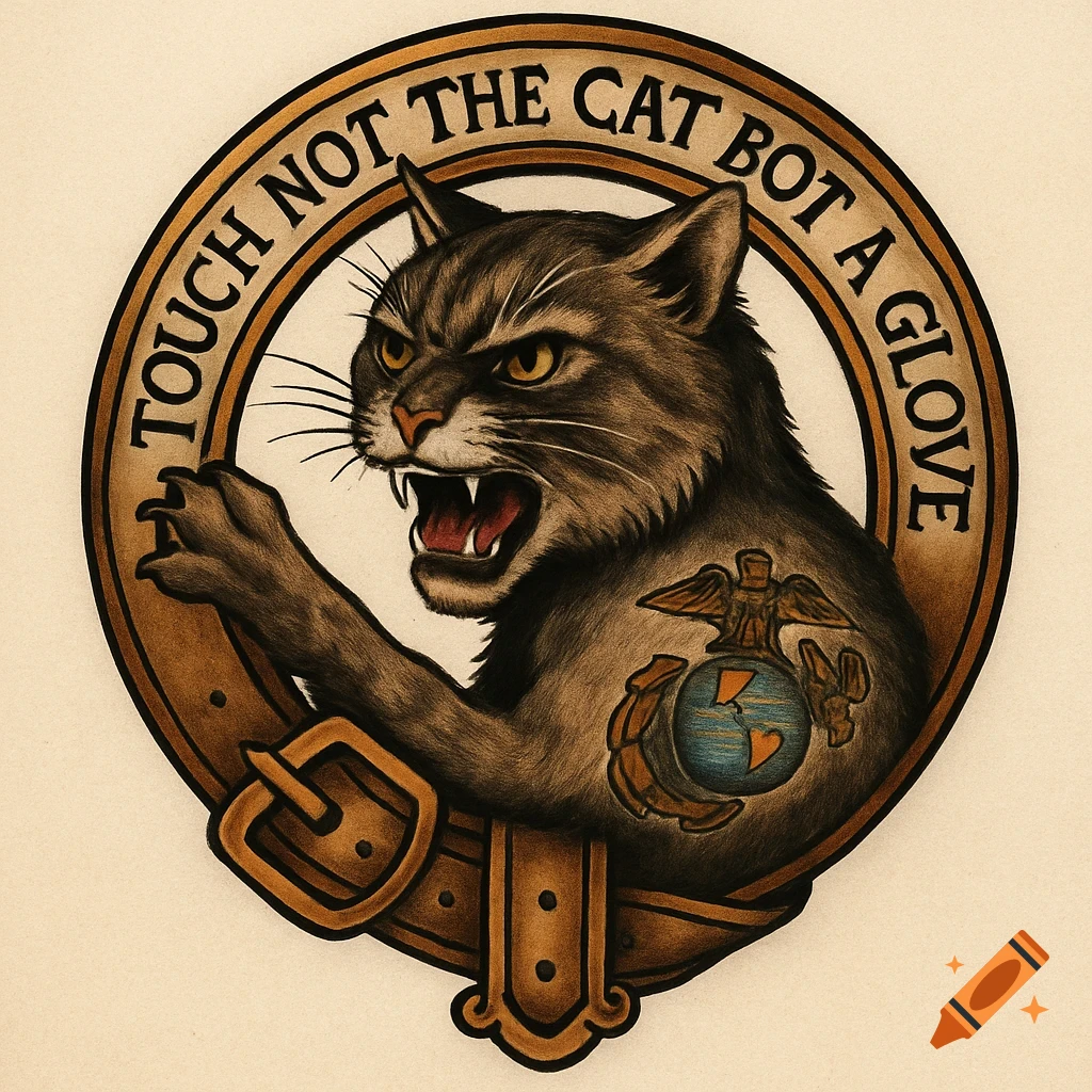 A traditional tattoo style illustration of a snarling wildcat with a ...