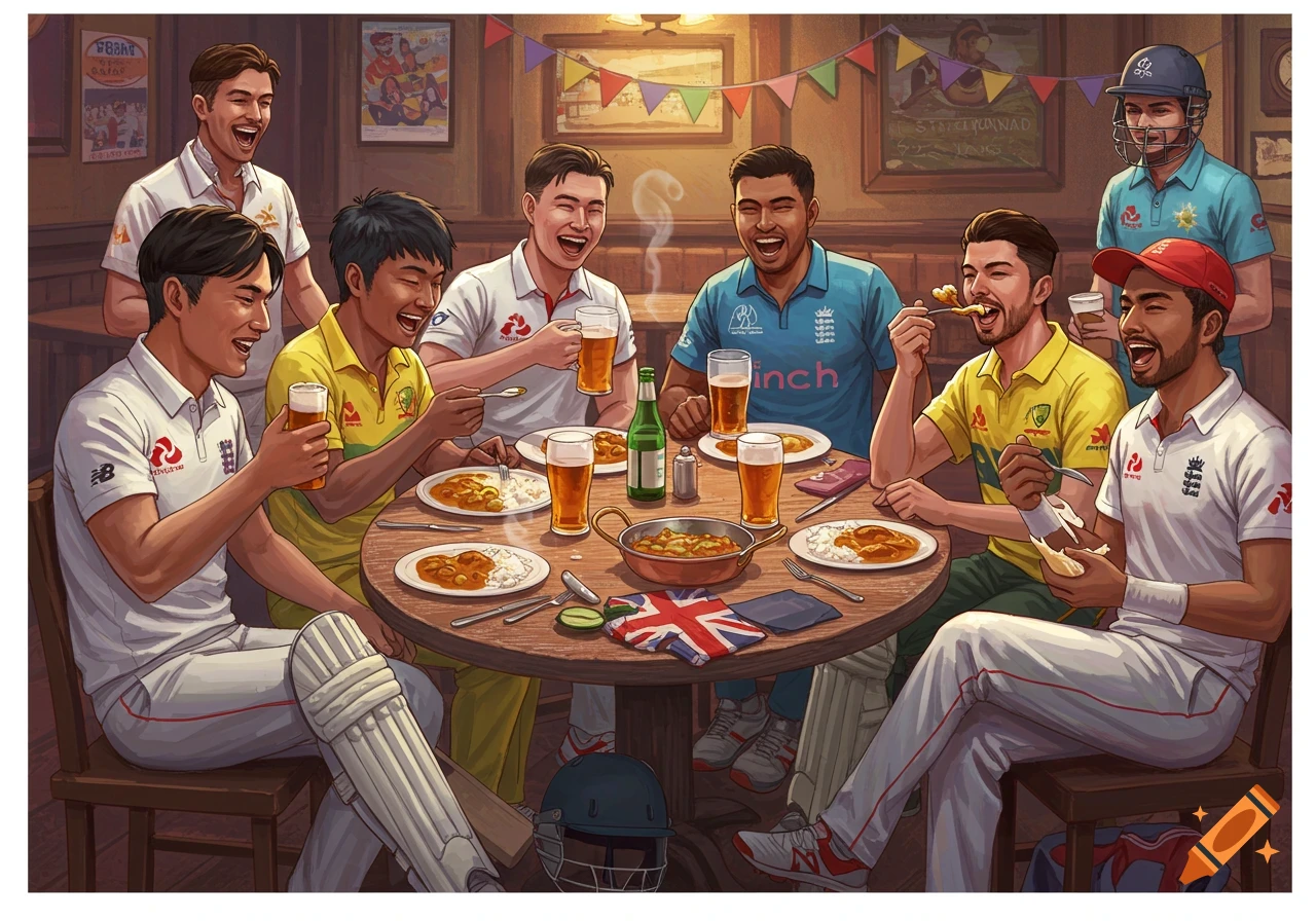 A group of happy male cricket players from different teams enjoying ...