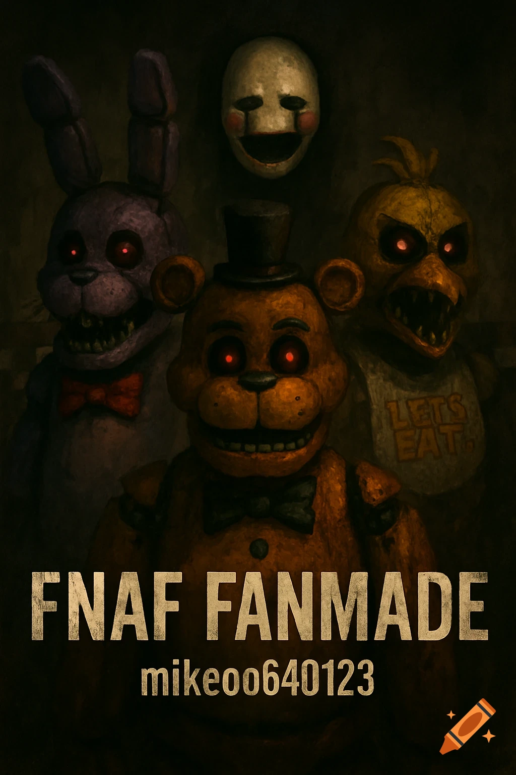 Dark digital painting of FNAF characters Freddy, Bonnie, Chica, and ...