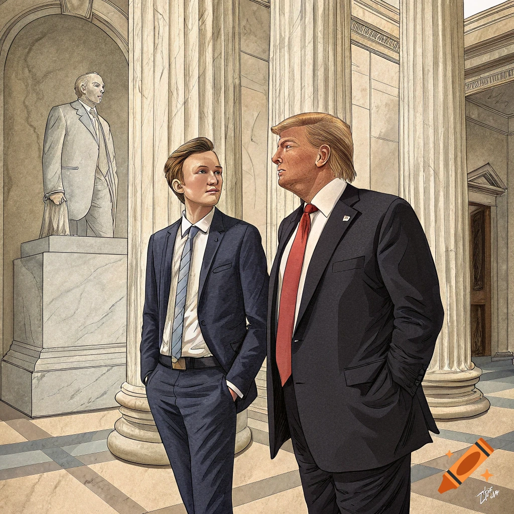 An illustrative image of Donald Trump and a young man standing in a ...