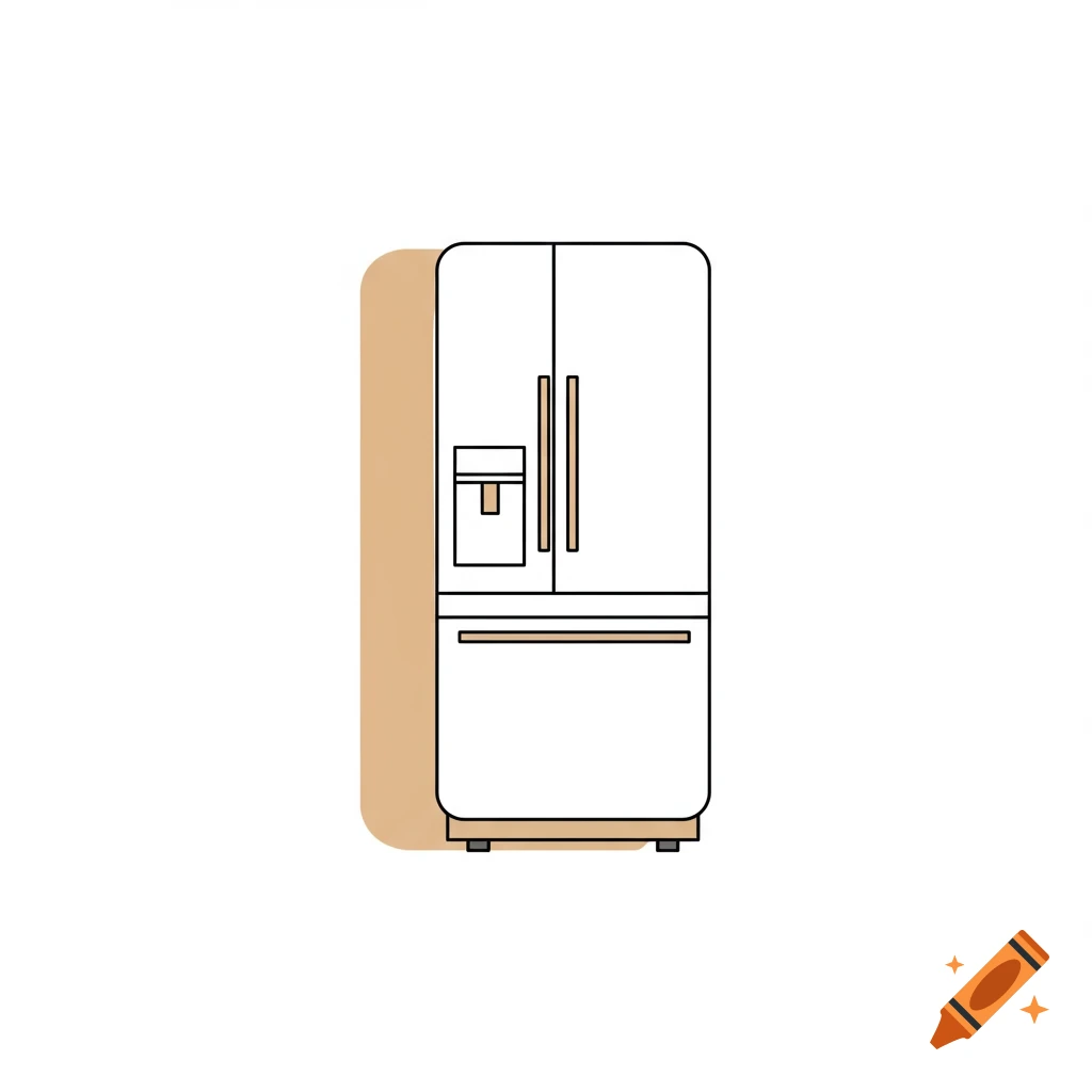 A simple line drawing of a white fridge freezer with two doors and a ...