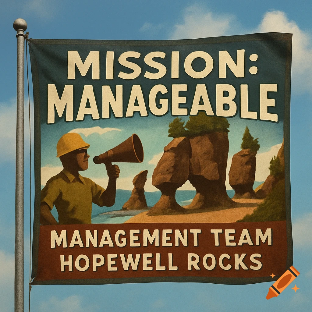 Flag with 'MISSION: MANAGEABLE' and 'MANAGEMENT TEAM HOPEWELL ROCKS ...