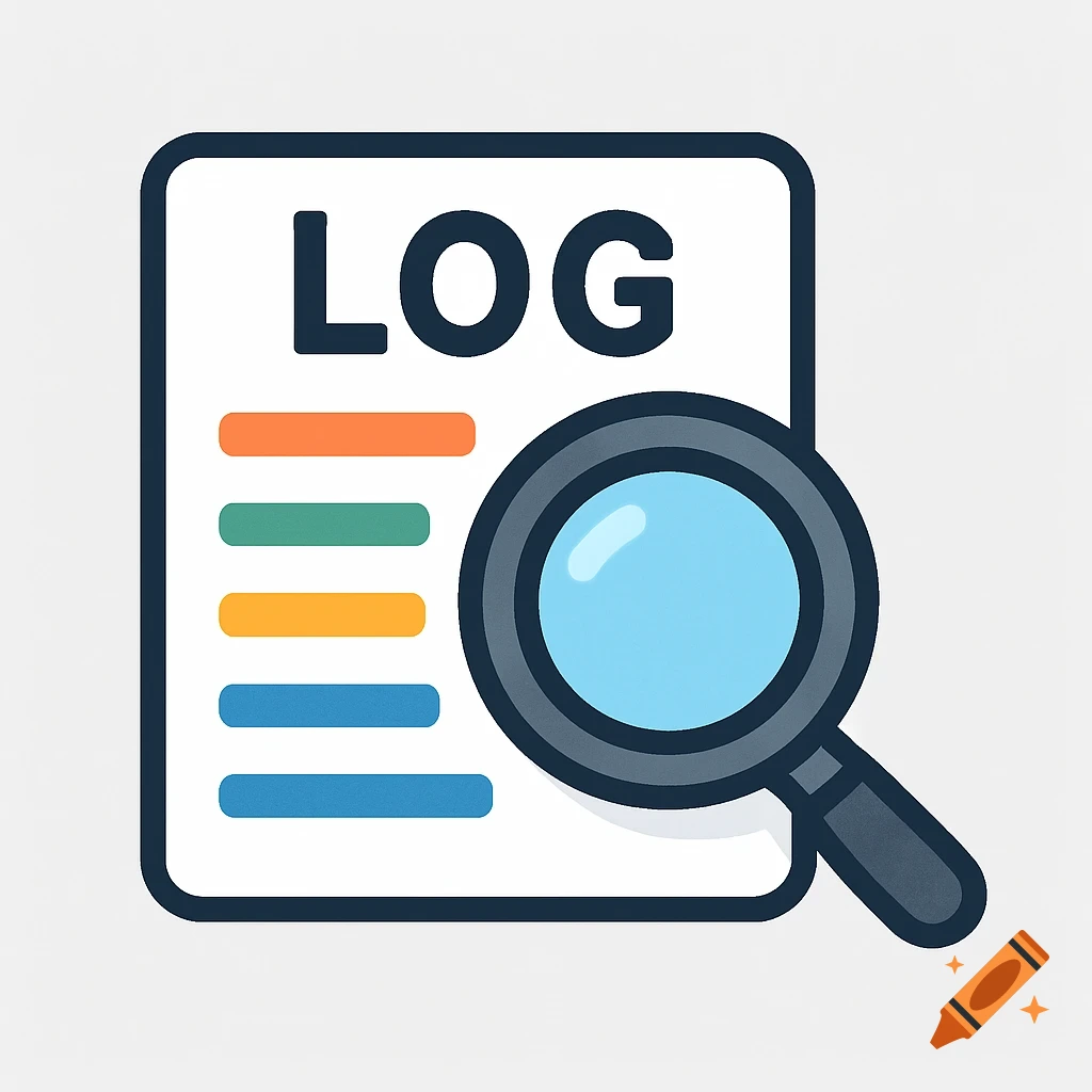 A flat design icon depicting a document labeled 'LOG' with colorful ...