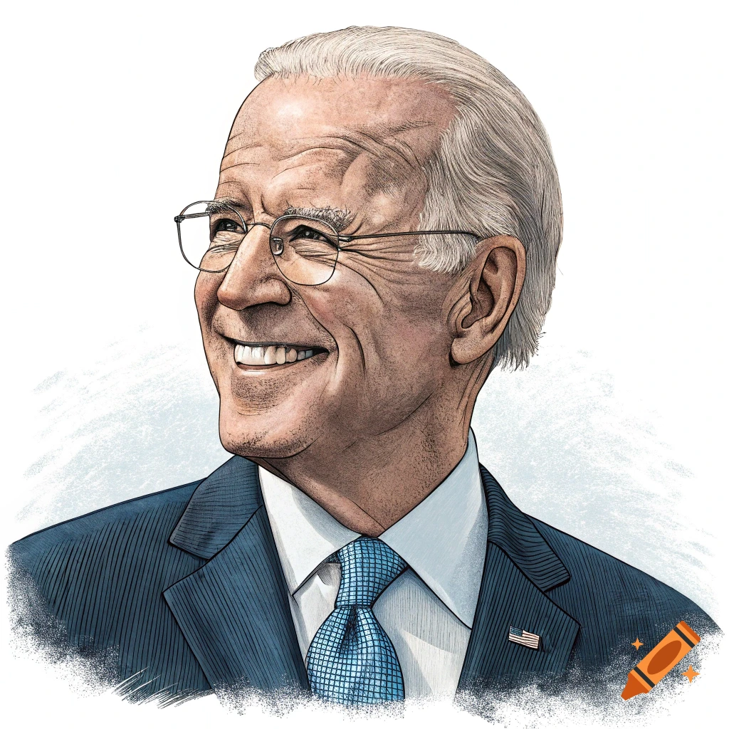 An illustrated portrait of Joe Biden smiling and looking to the left ...