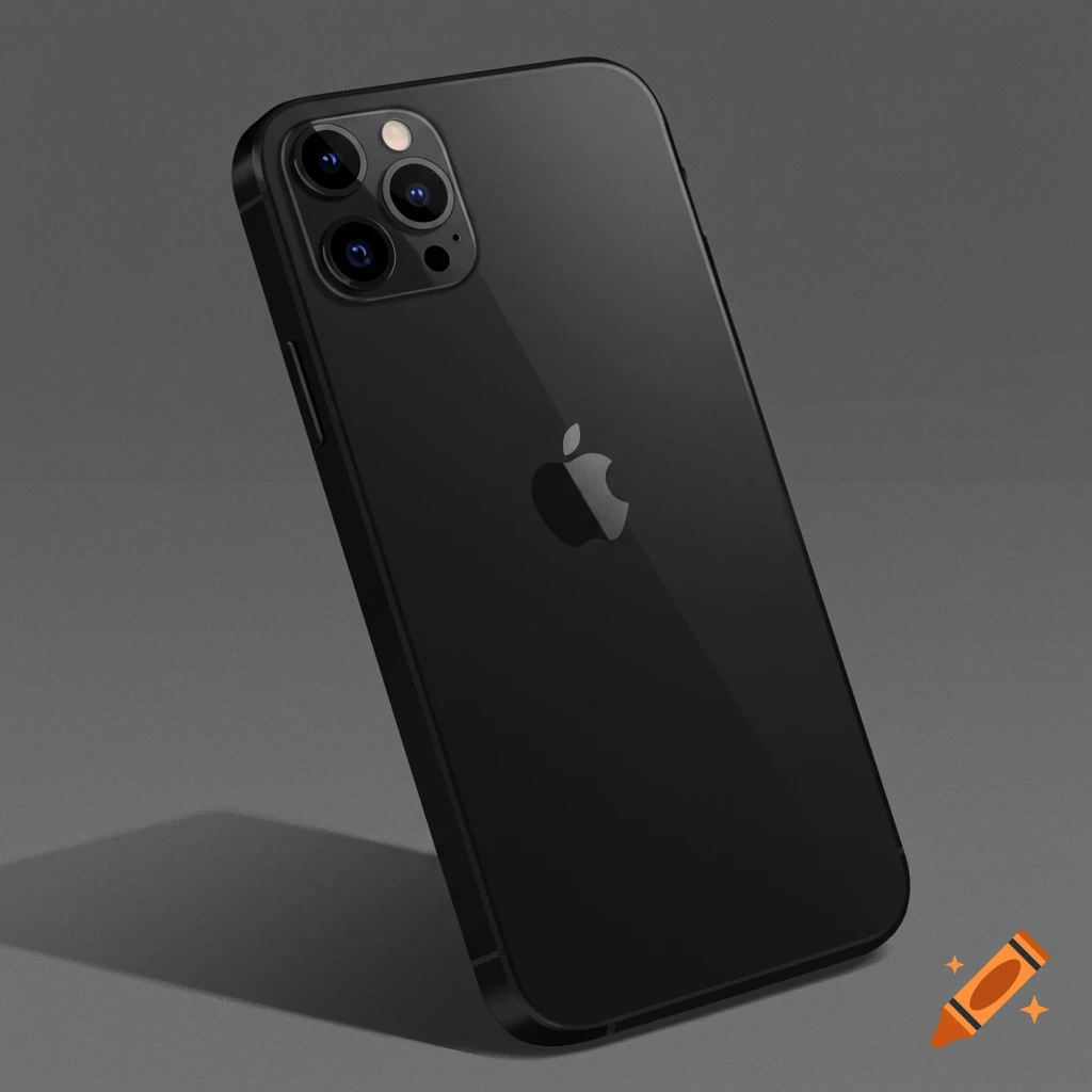 A sleek black iPhone 13 in midnight black, viewed from the back at an ...