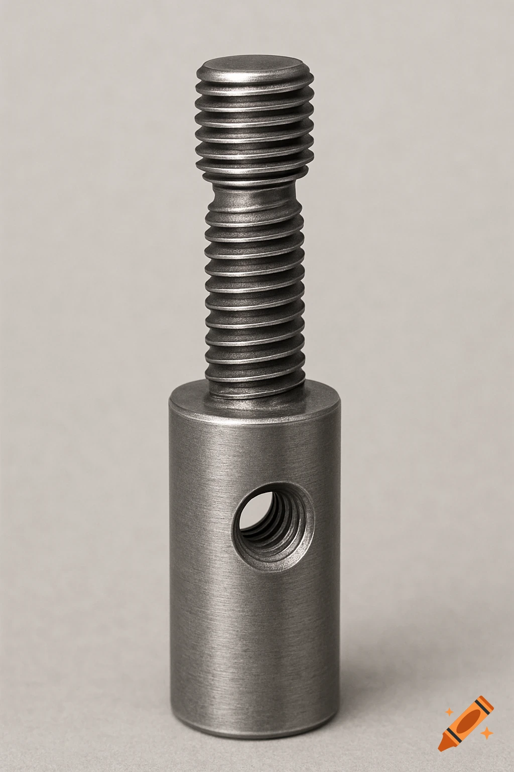 A close-up, photorealistic image of a metal threaded shaft with a ...