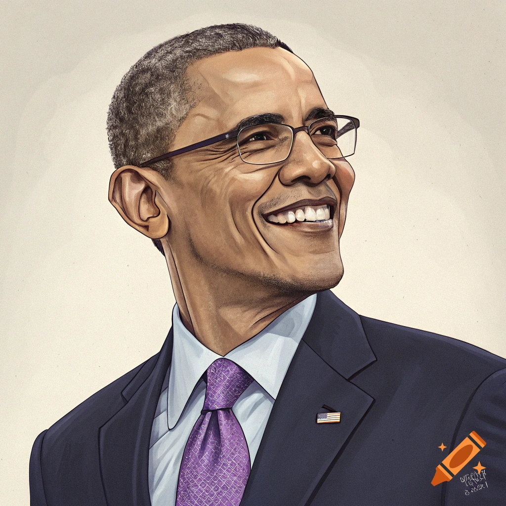 A stylized illustration of Barack Obama, smiling and looking up ...