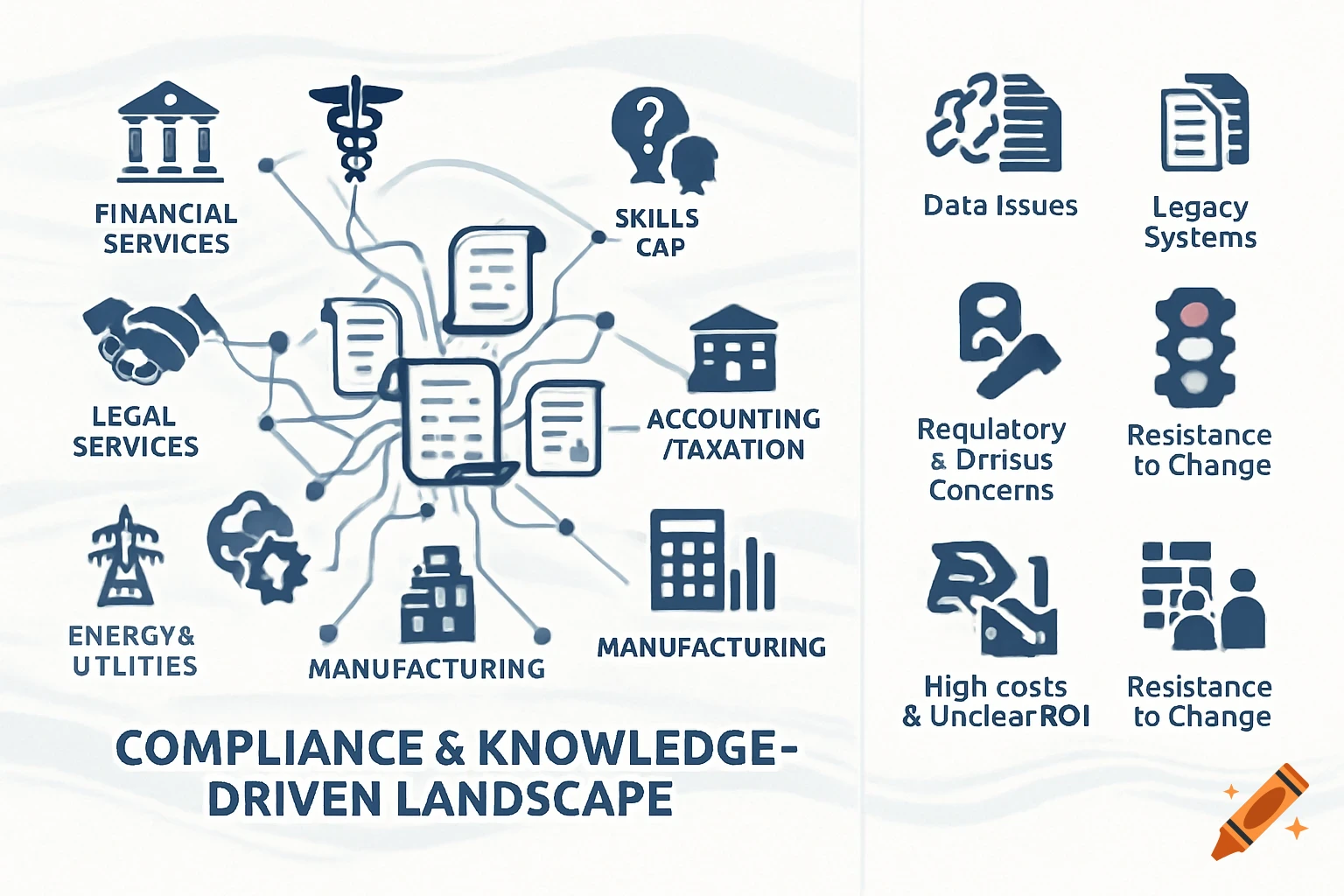 An infographic showing a compliance and knowledge-driven landscape with ...