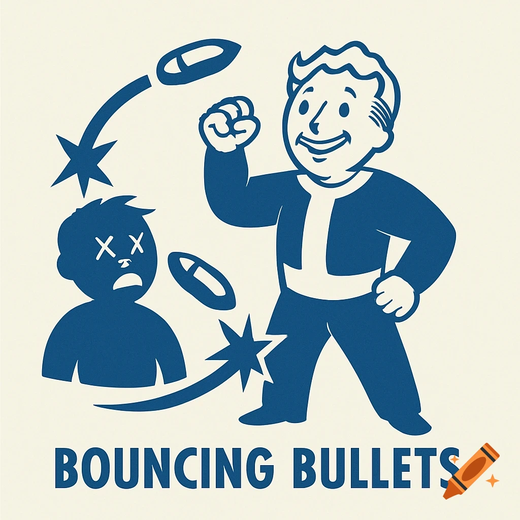 A blue and white stylized illustration of Fallout's Vault Boy punching ...