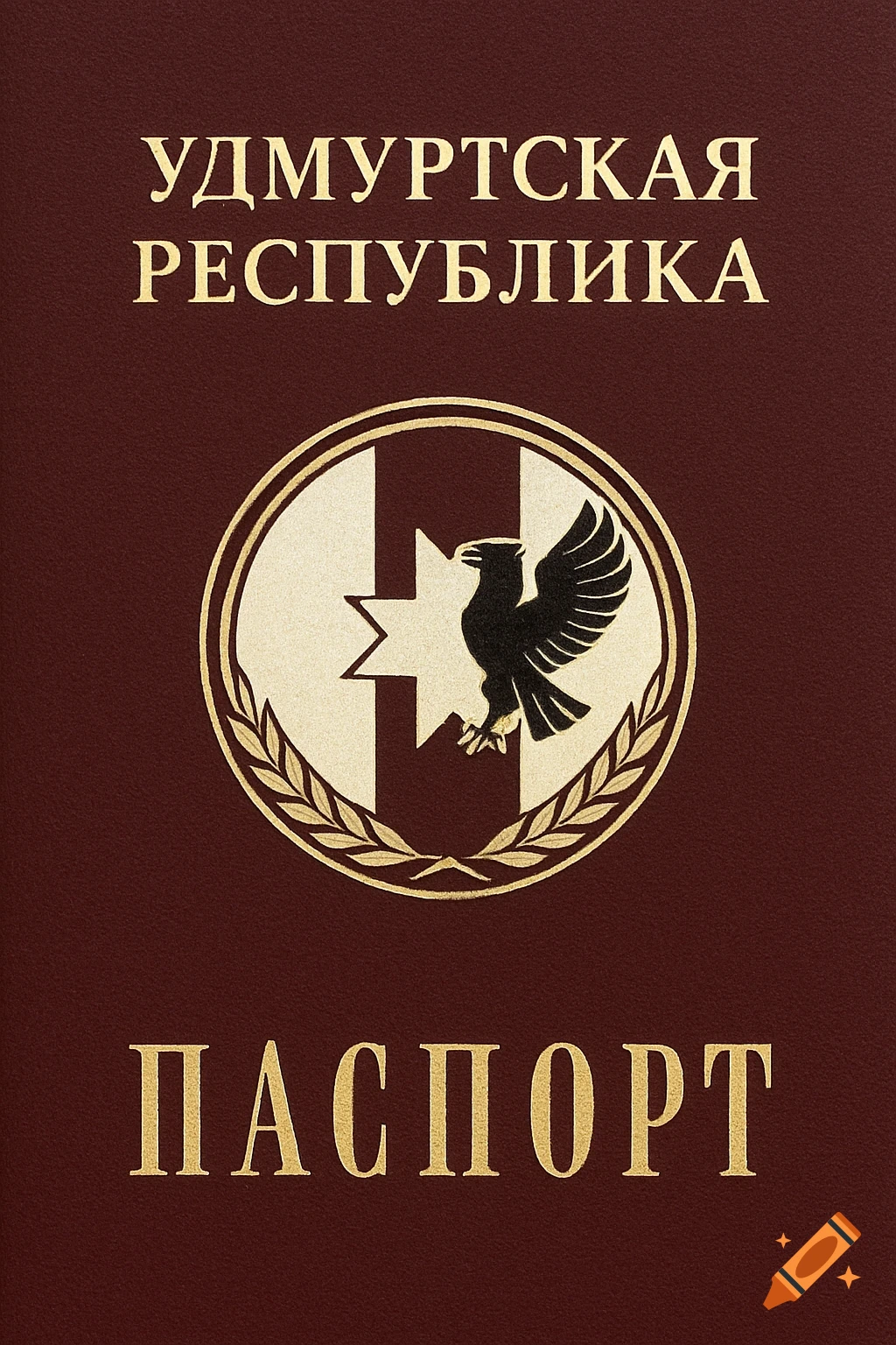 Close-up of a maroon Udmurt Republic passport cover with gold Cyrillic ...