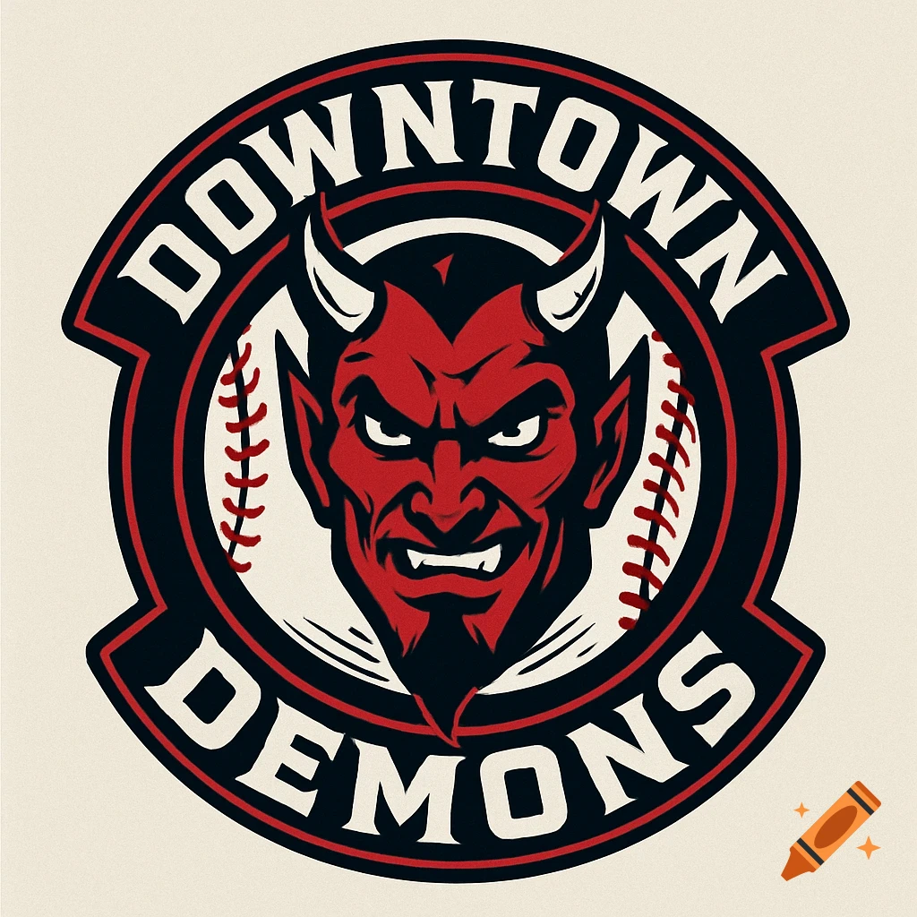 Baseball logo featuring a red devil's head with horns, encircled by the ...