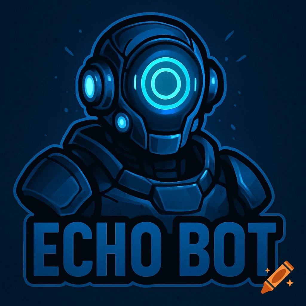 A dark blue stylized robot head and shoulders with glowing light blue accents, and the text ...