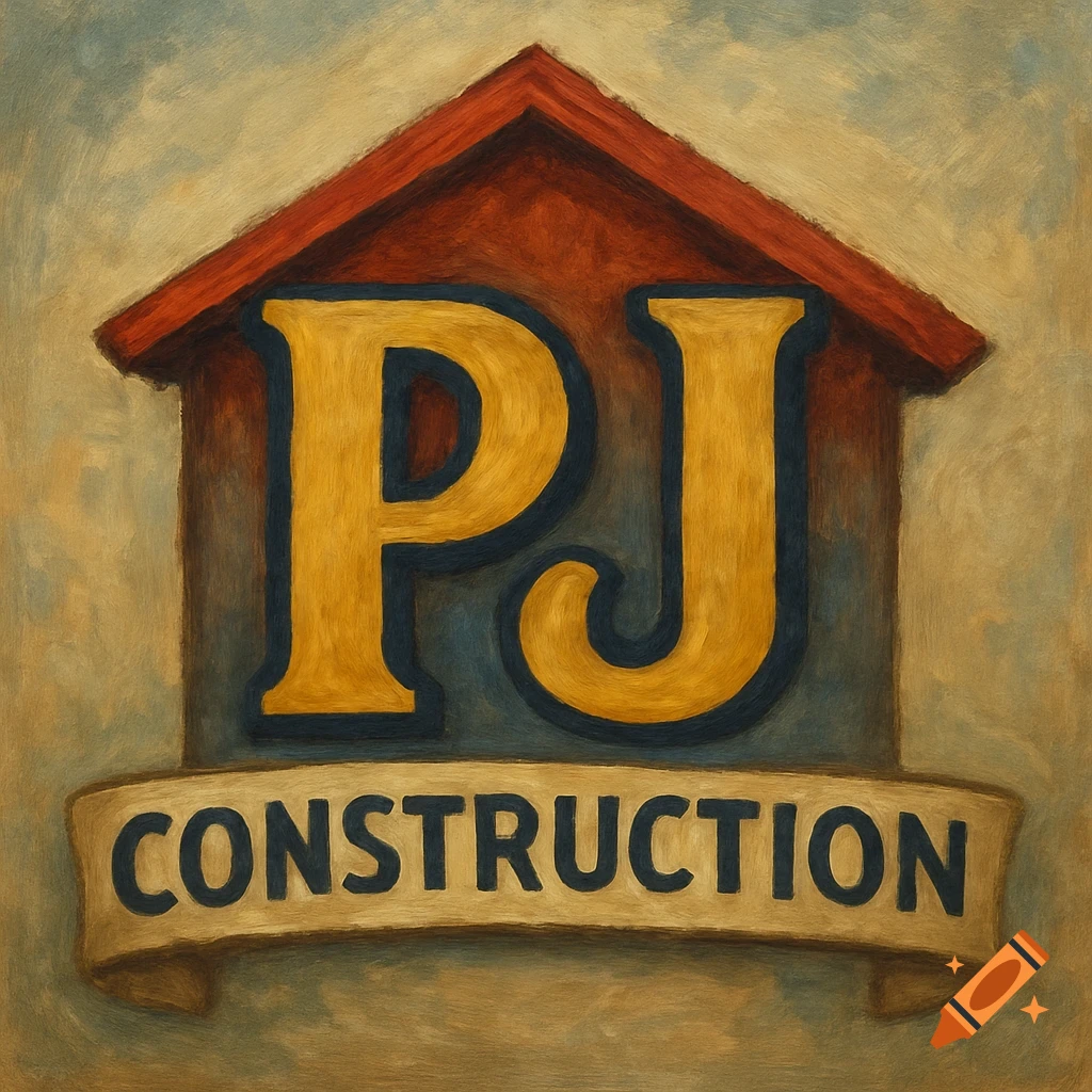 A painting of a PJ Construction logo featuring the letters PJ inside a ...