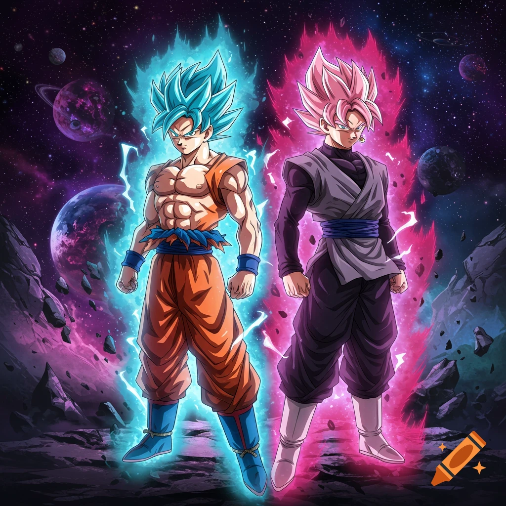 Goku in Super Saiyan Blue form and Goku Black in Super Saiyan Rose form ...