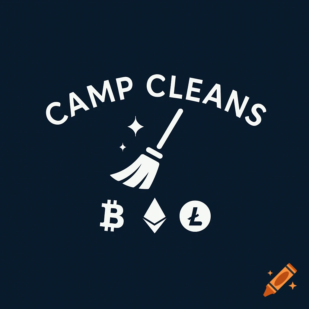 A white logo on a deep blue background featuring the arched text 'CAMP ...