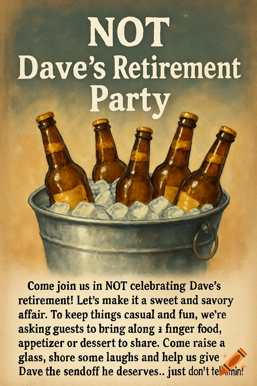 Vintage-style poster for a 'NOT Dave's Retirement Party' featuring a ...