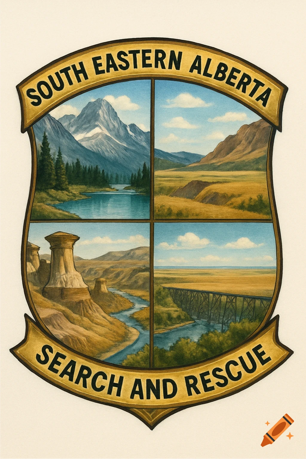 Illustrative shield emblem for South Eastern Alberta Search and Rescue ...
