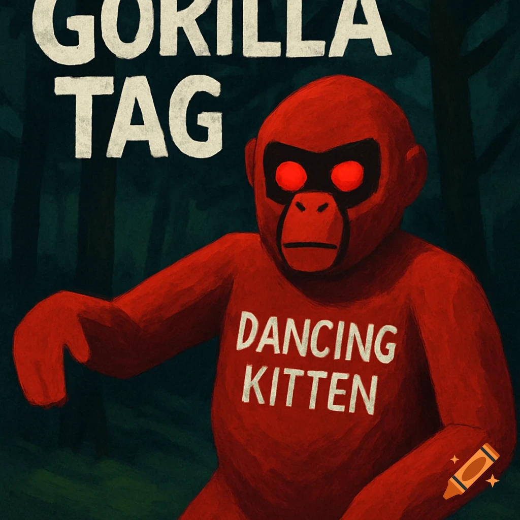 A red ape character with glowing red eyes stands in a dark forest ...