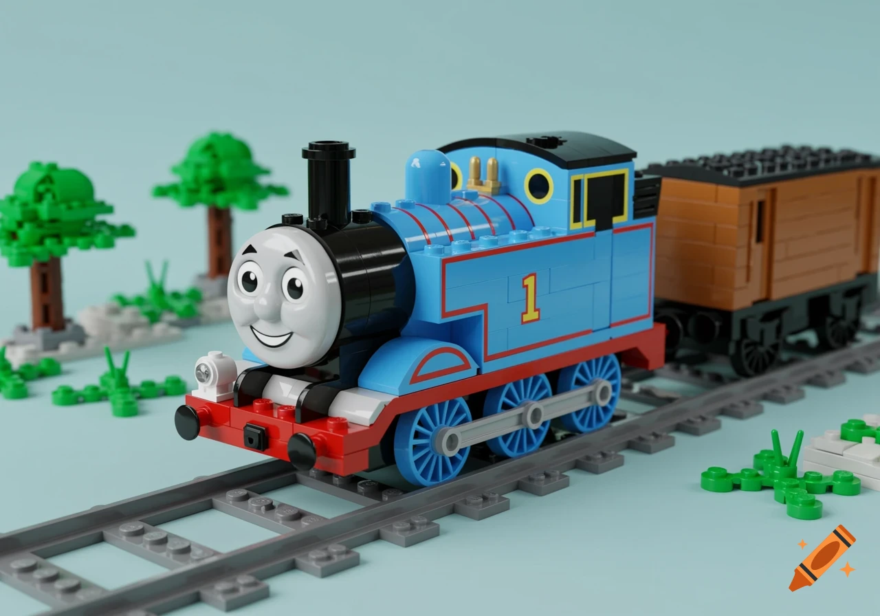 A LEGO model of Thomas the Tank Engine with the number 1 on its side ...