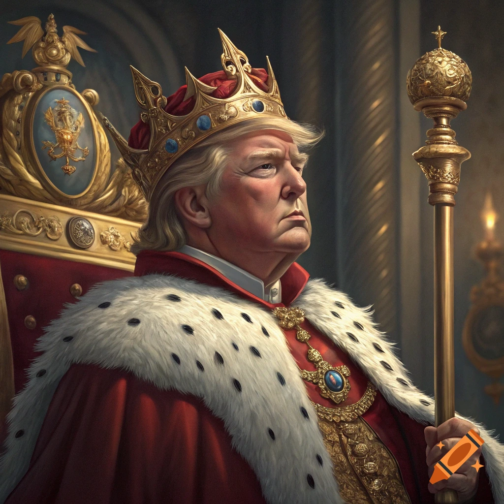 Portrait of Donald Trump as a king in regal attire, wearing a gold ...