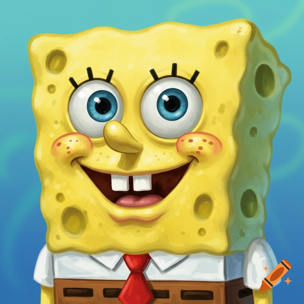 A close-up, realistic rendering of Spongebob Squarepants smiling ...