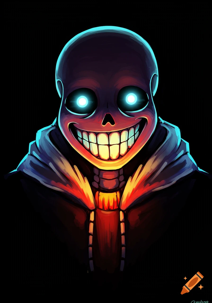 A stylized illustration of Sans, a skeleton character from Undertale ...