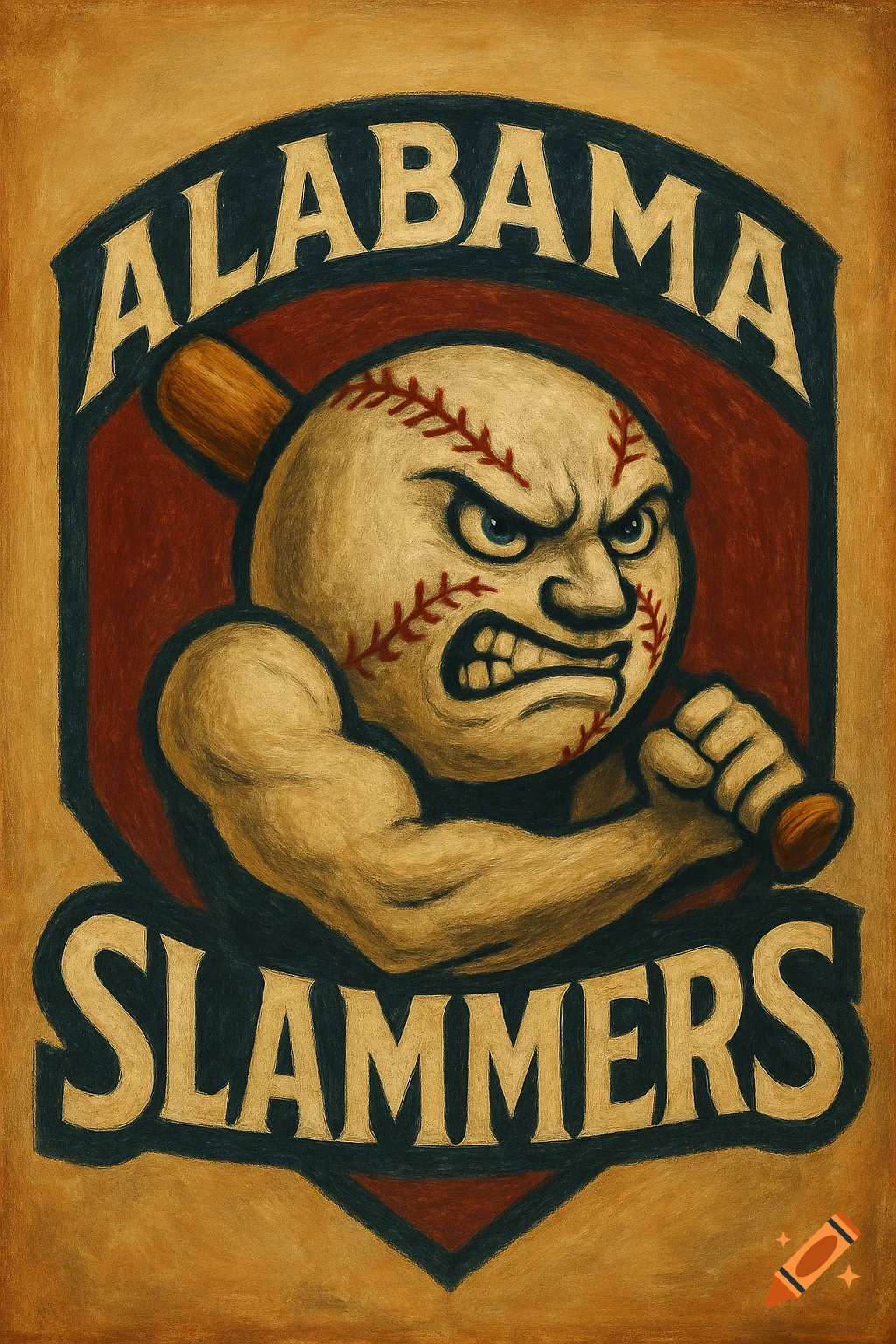 Angry muscular baseball character with a bat in a logo for 'Alabama ...