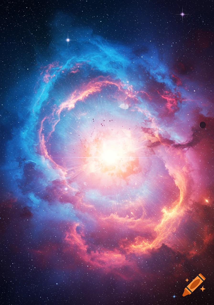 A vibrant supernova explosion with swirling blue, pink, and orange ...