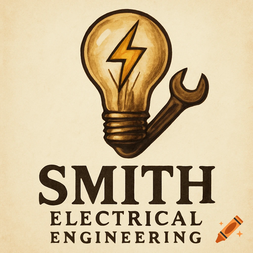 Vintage-style logo for Smith Electrical Engineering featuring a lightbulb with a lightning bolt ...