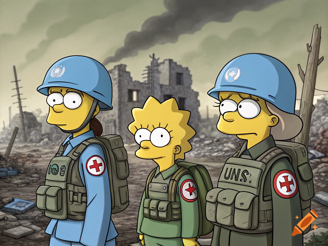 Lisa Simpson and two other Simpsons-style characters, wearing light ...