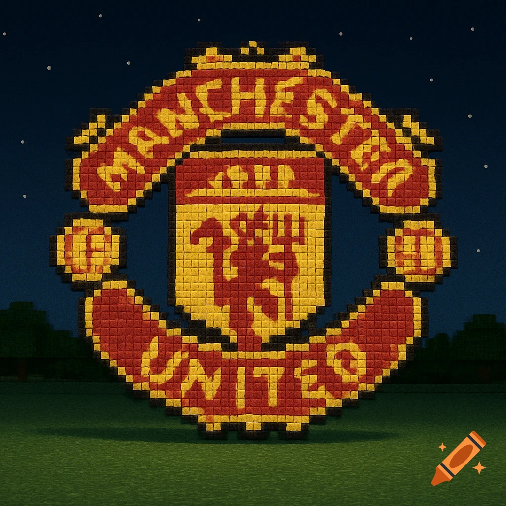 A pixelated Manchester United football club logo in a Minecraft-style ...