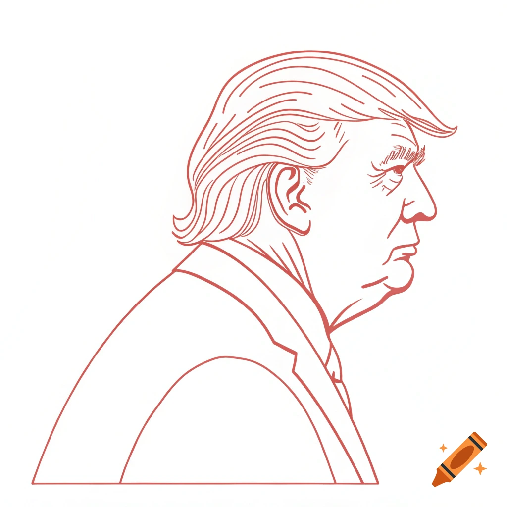 A minimalistic one-line drawing of Donald Trump in side profile on a ...