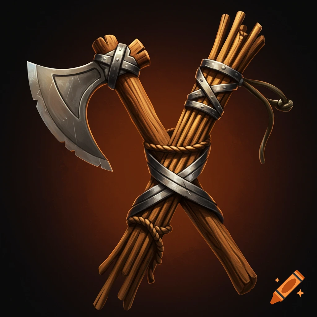 A stylized illustration of a fasces, featuring an axe blade emerging ...