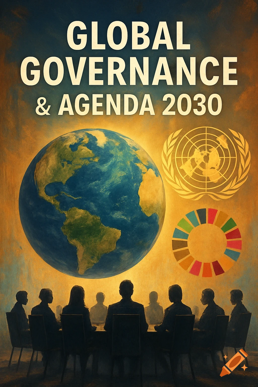 A textured poster with 'GLOBAL GOVERNANCE & AGENDA 2030' text ...