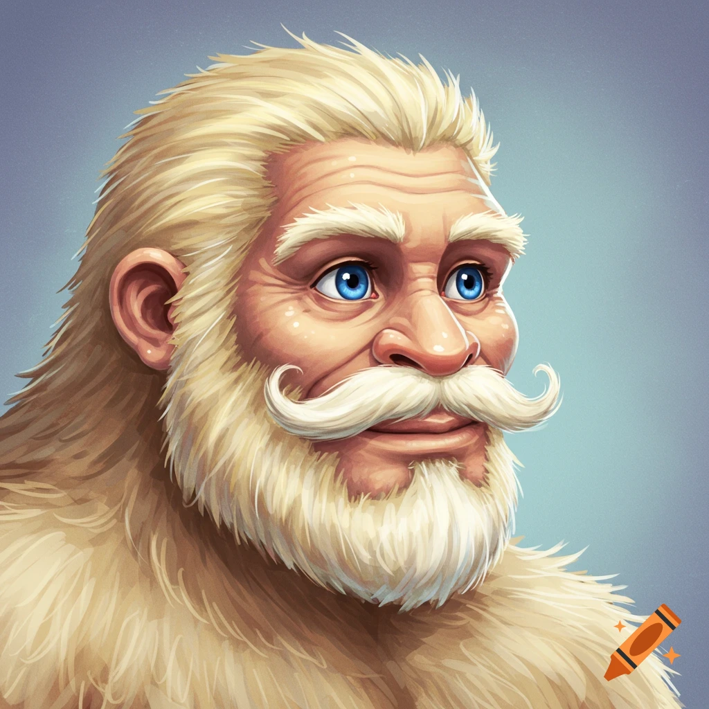 A profile portrait illustration of a cartoonish Bigfoot or Yeti ...