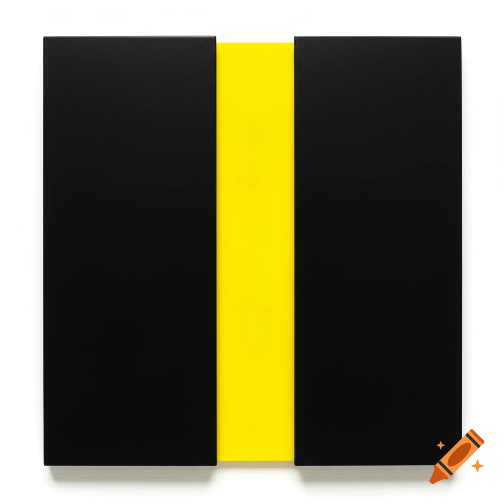 Two black rectangles separated by a bold vertical yellow stripe against ...