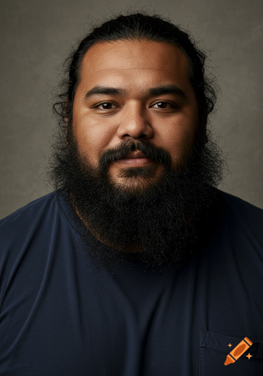 A close-up portrait of a man with a long black beard and dark hair ...
