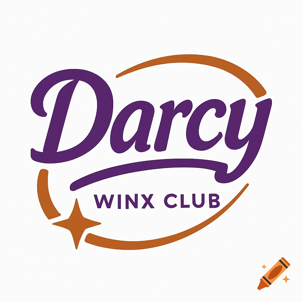 A purple and orange logo featuring the name "Darcy" in a script font ...