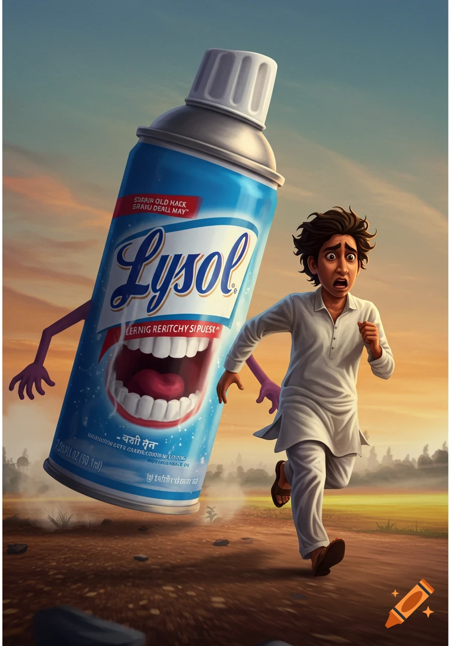 A scared person in traditional Indian attire runs from a giant ...