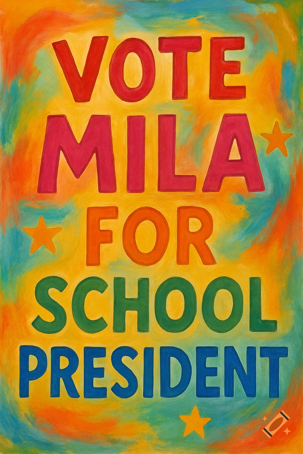 Colorful poster encouraging people to vote Mila for school president ...