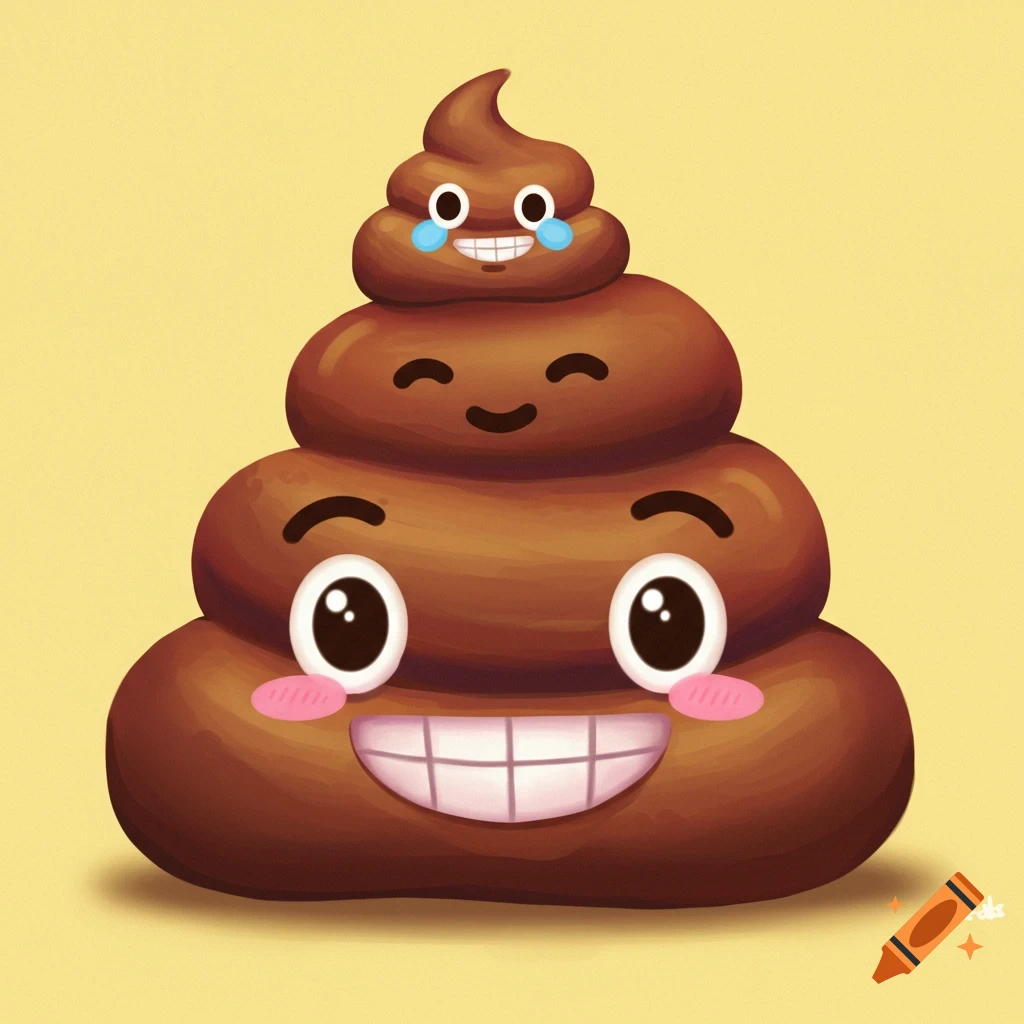 A stack of three brown cartoon poop emojis, the bottom one smiling, the ...