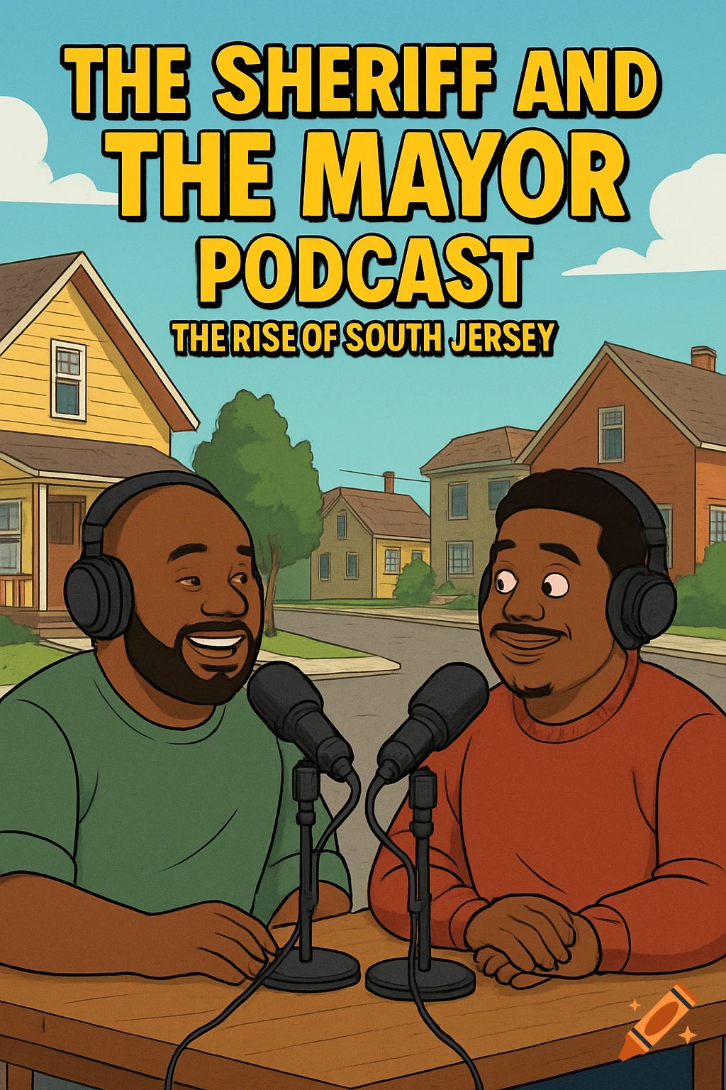 Animated illustration of two African American men in headphones ...