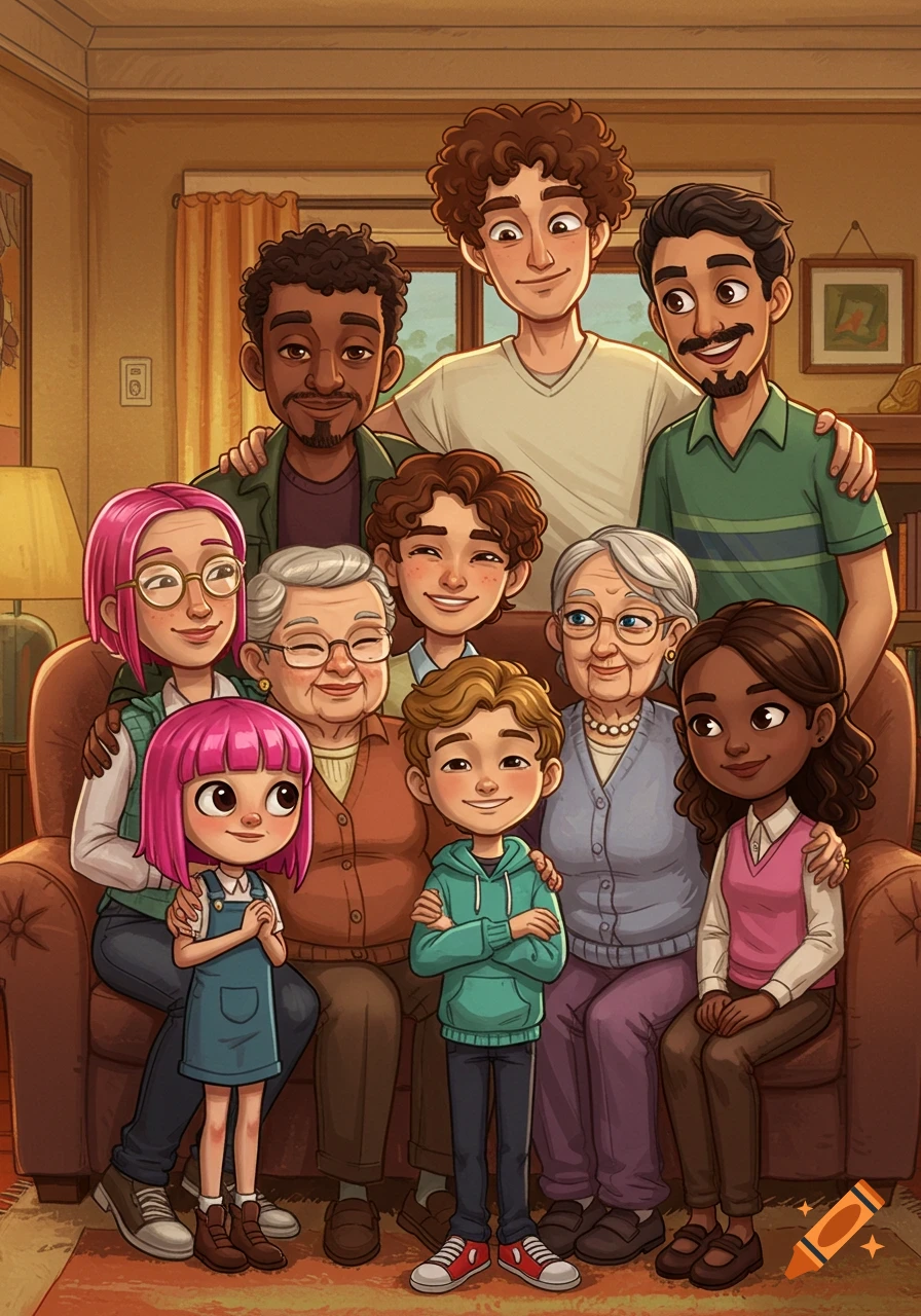 A diverse family of multiple generations posing for a portrait in a ...