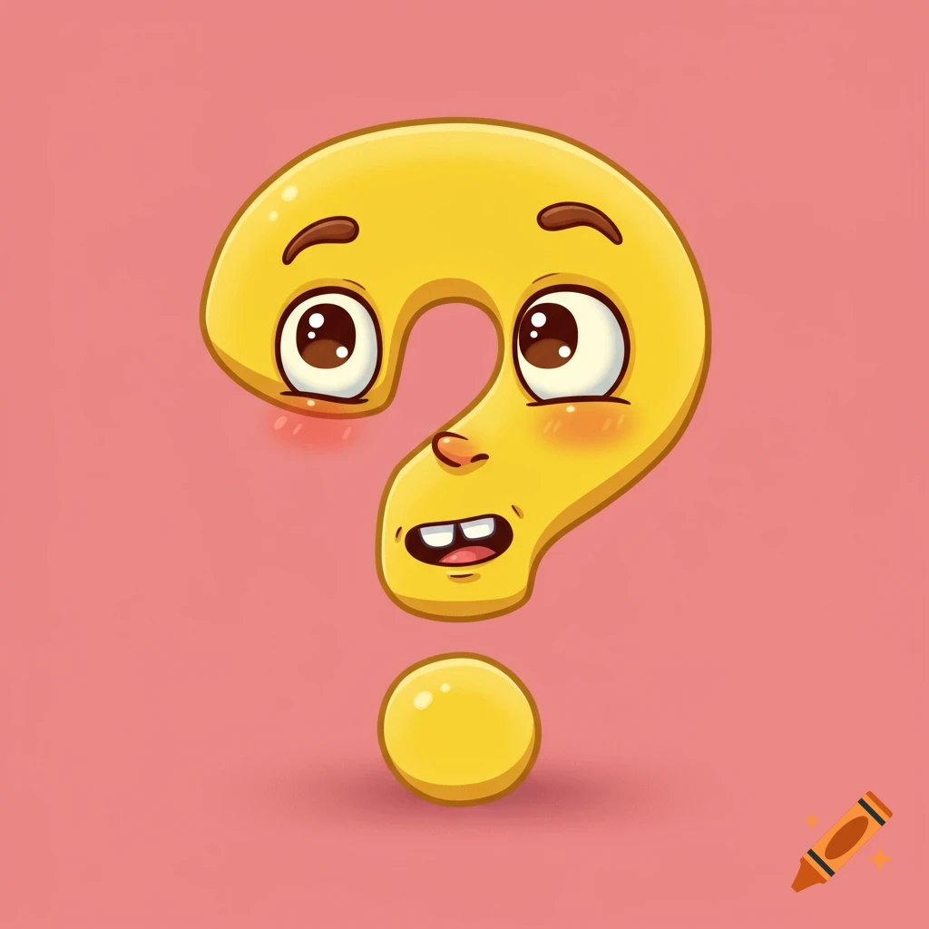 Animated yellow question mark character with wide eyes, nose, and open ...